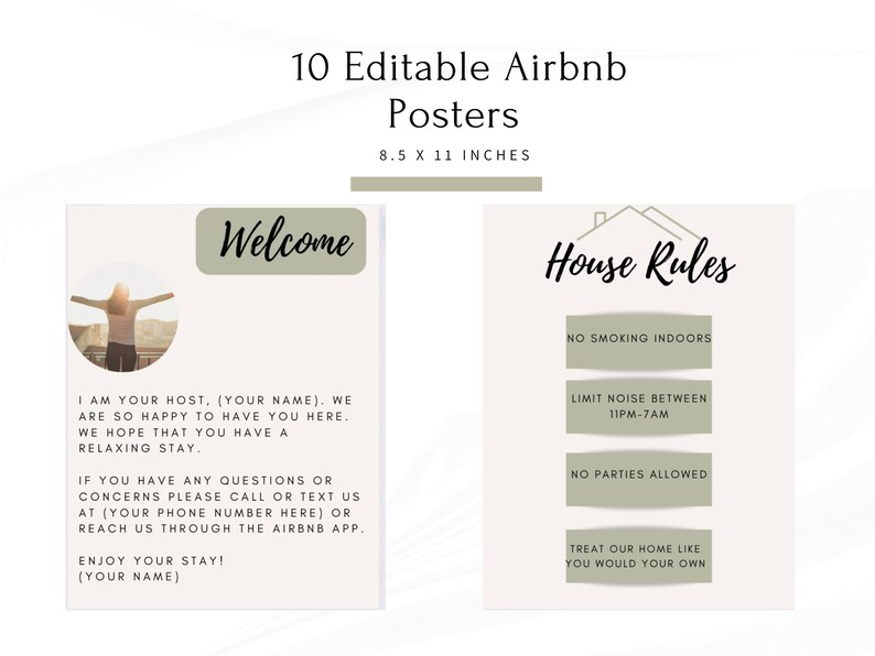 10 Editable Airbnb Posters, Wifi Sign, Rental Posters, Guest ...
