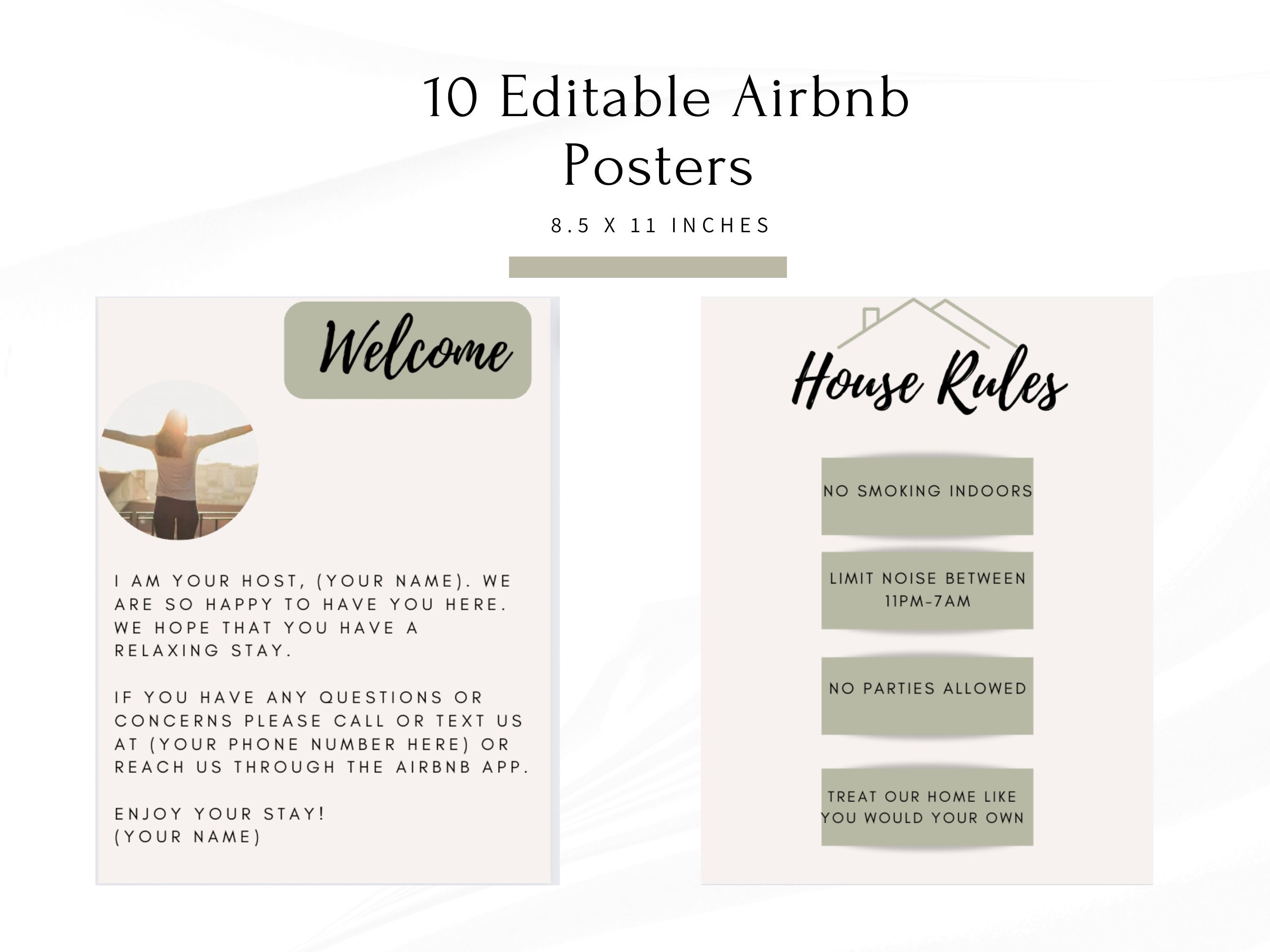 10 Editable Airbnb Posters, Wifi Sign, Rental Posters, Guest ...