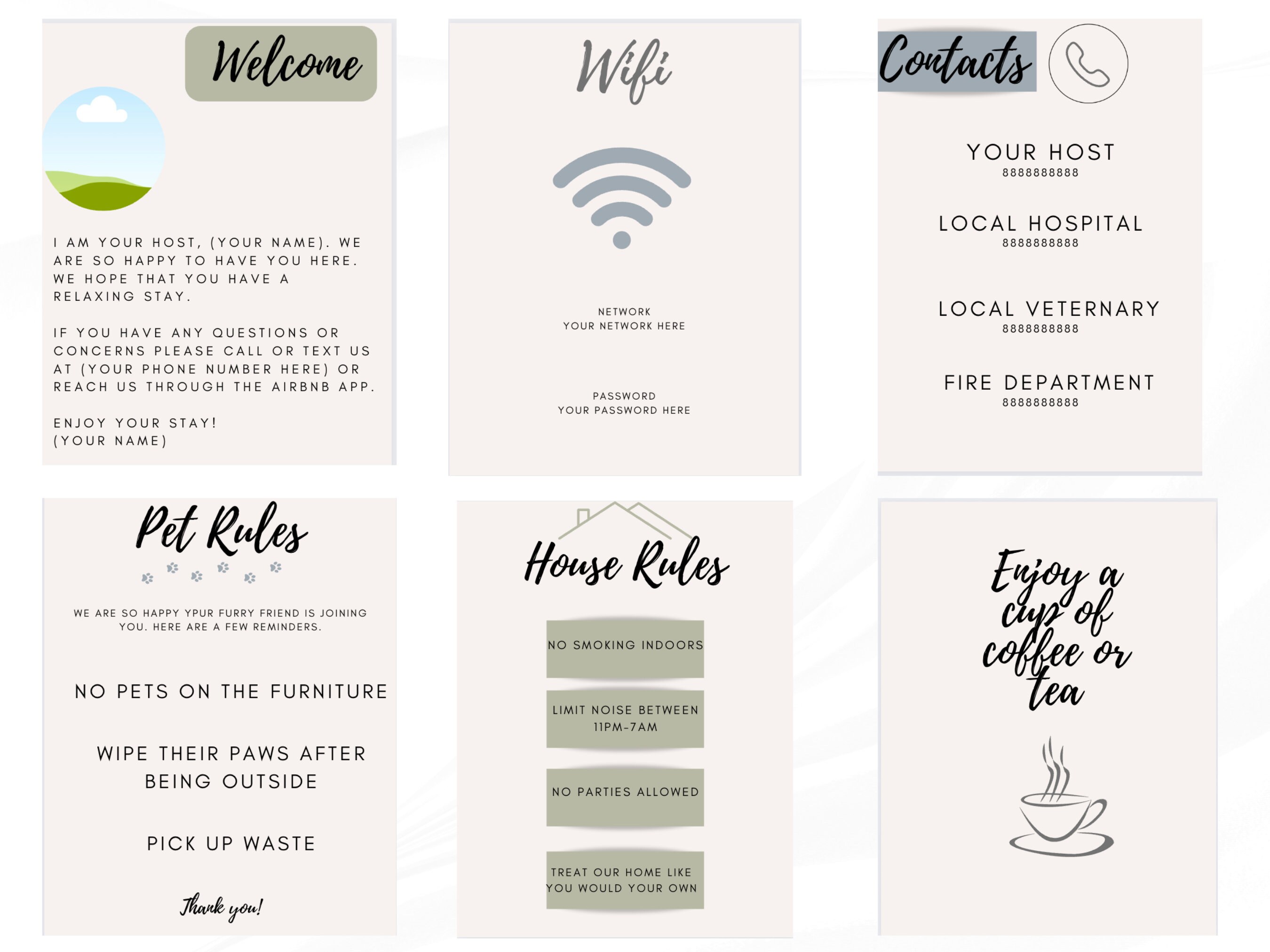 10 Editable Airbnb Posters, Wifi Sign, Rental Posters, Guest ...