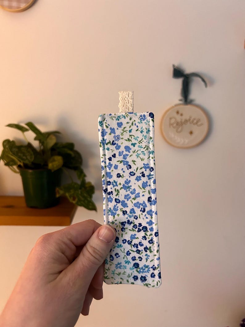 Fabric Bookmark | Blue Flower | Hand Made | Bookish | Gift for Her - Etsy