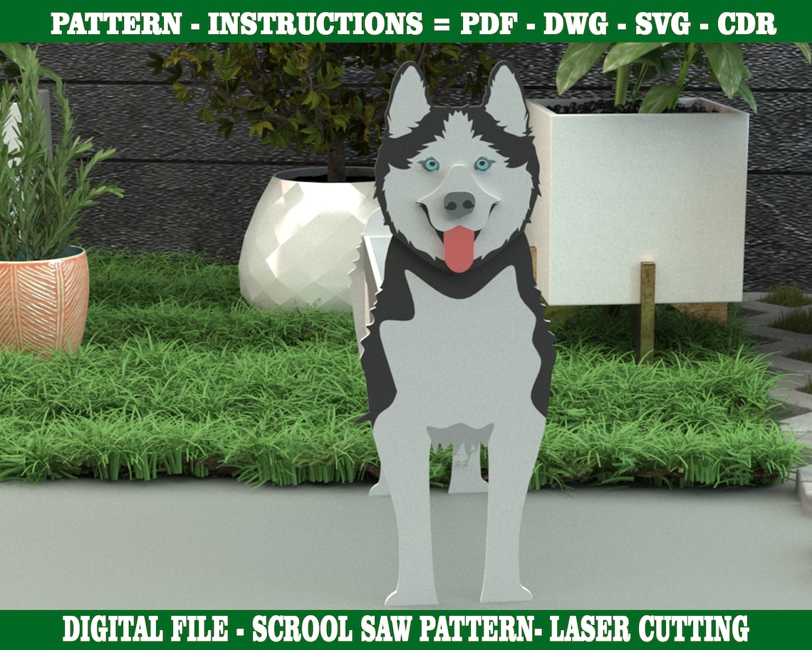Husky Dog Planter Box -indoor Planter Pot- Scrool Saw Pattern - Laser ...