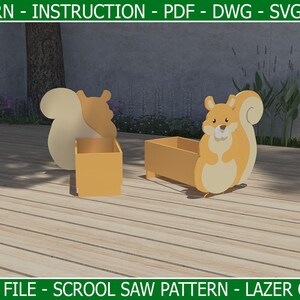 Squirrel Animal Planter DIY Project Scroll Saw Pattern Laser Cutting wood Planter Flower Pot ...