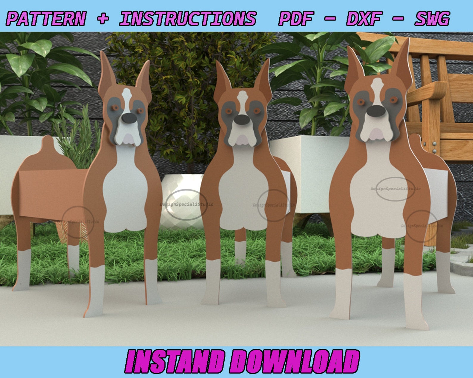 Boxer Planter Dog Planter Box Garden Ornament Wood Flower Pot Planter ...