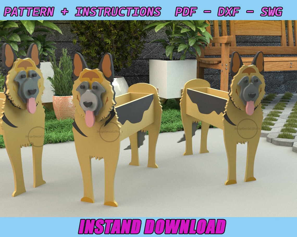German Shepherd Planter Box ,wood Planter, Wood Pet, Pet Planter ...