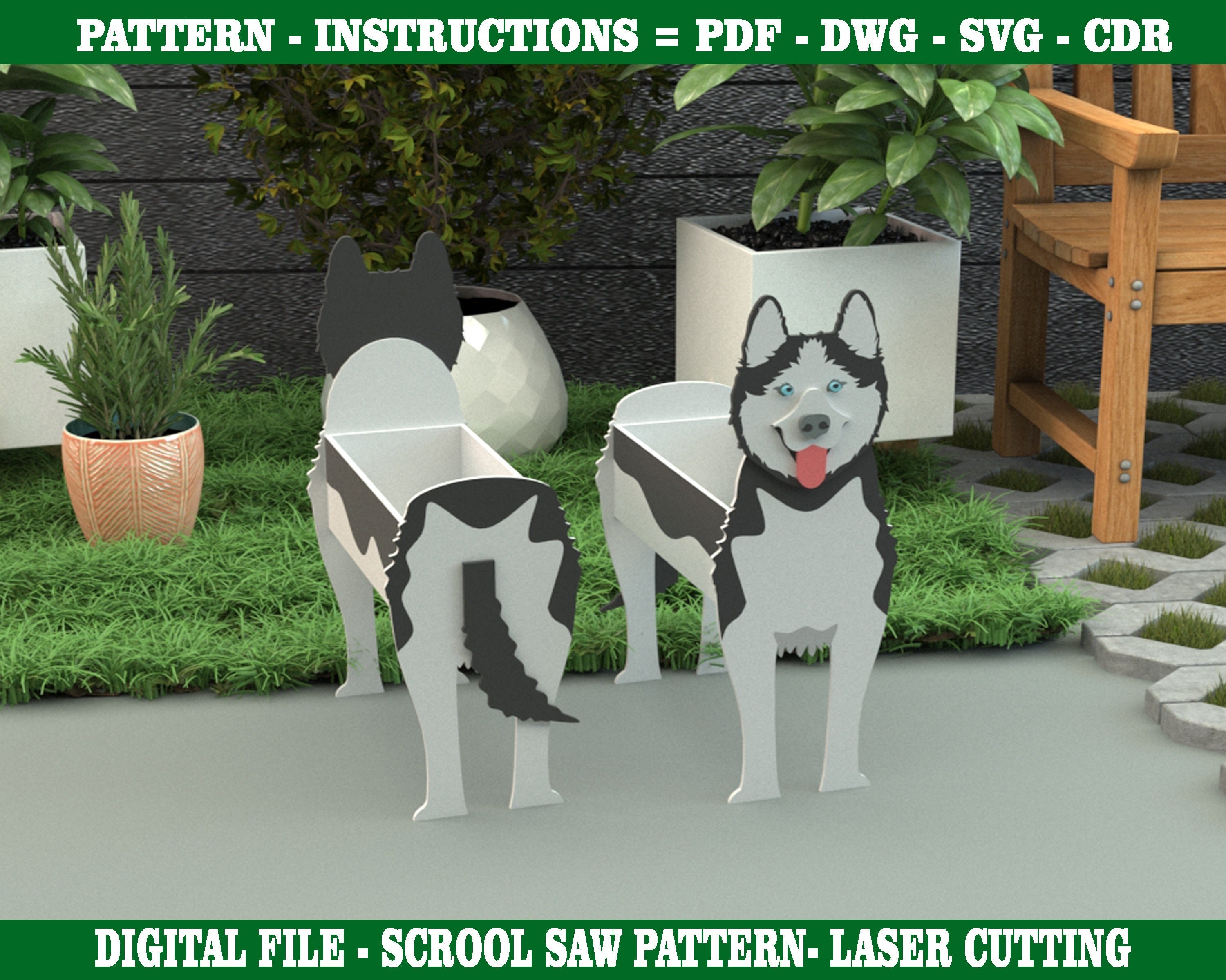 Husky Dog Planter Box -indoor Planter Pot- Scrool Saw Pattern - Laser ...