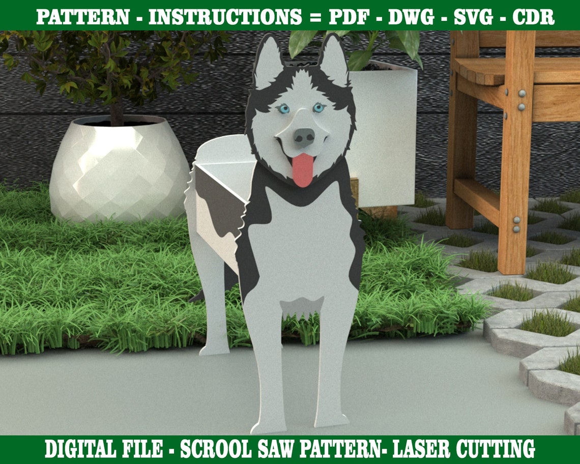 Husky Dog Planter Box -indoor Planter Pot- Scrool Saw Pattern - Laser ...