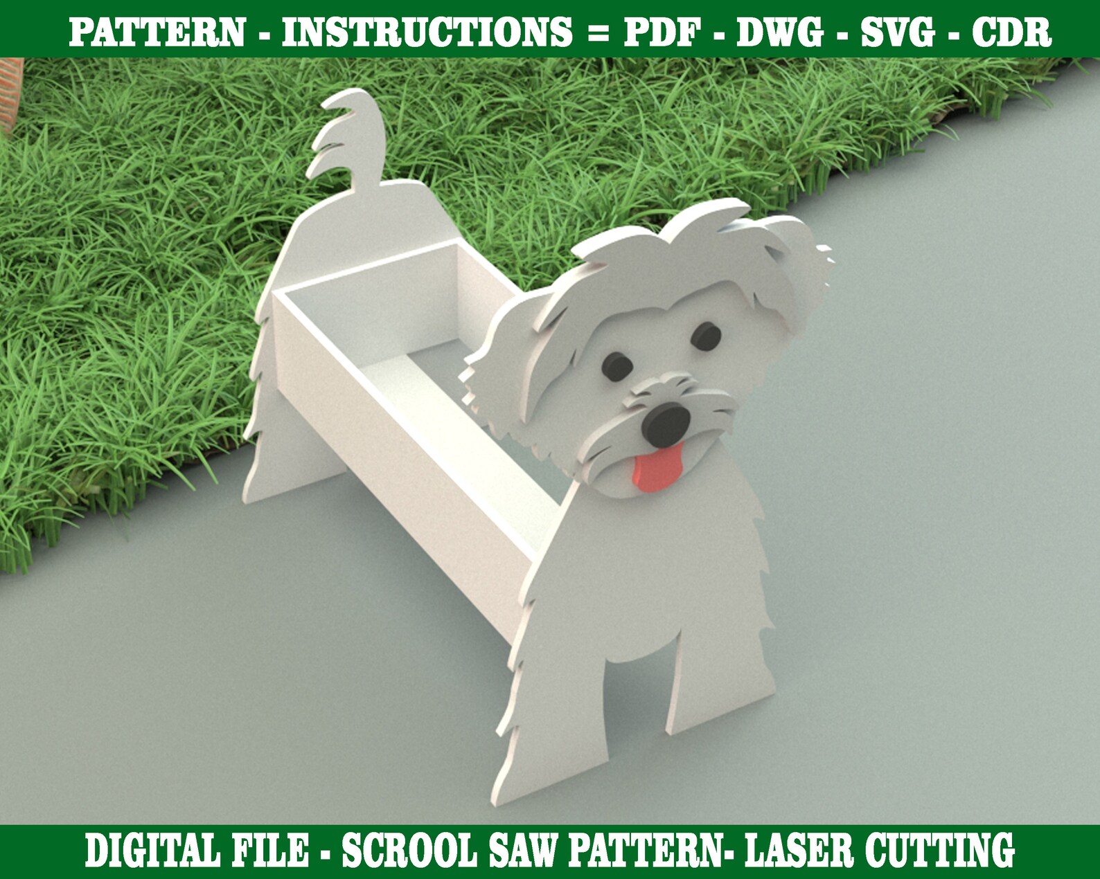Maltese Dog Planter Box - Decorative Planter Pot - Pattern ...