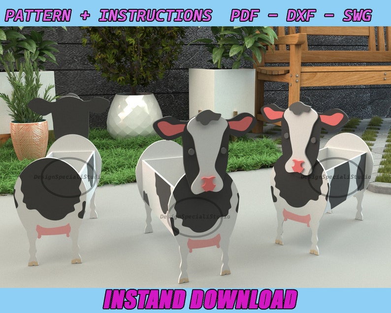 Small Planter Box Cow Planters Flower Pots Pdf Dxf Dwg- SVG - Planter ...