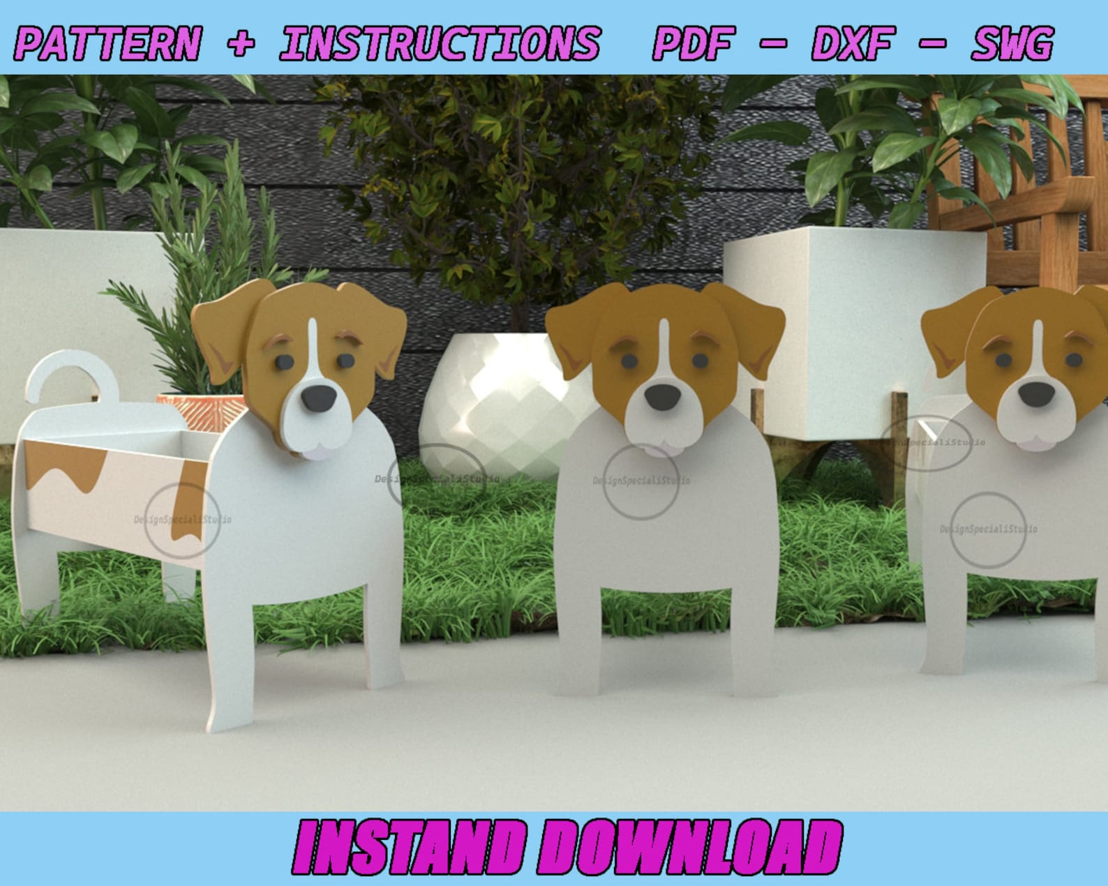 Jack Russell Planter - Garden Ornament - Wood Pet-planter Box - Scroll ...