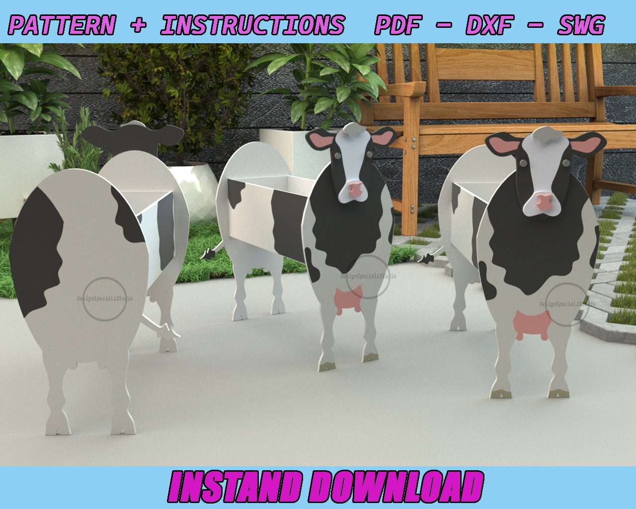 Scroll Saw Pattern, Cow Planter, Flower Planter - Animal Planter Box ...