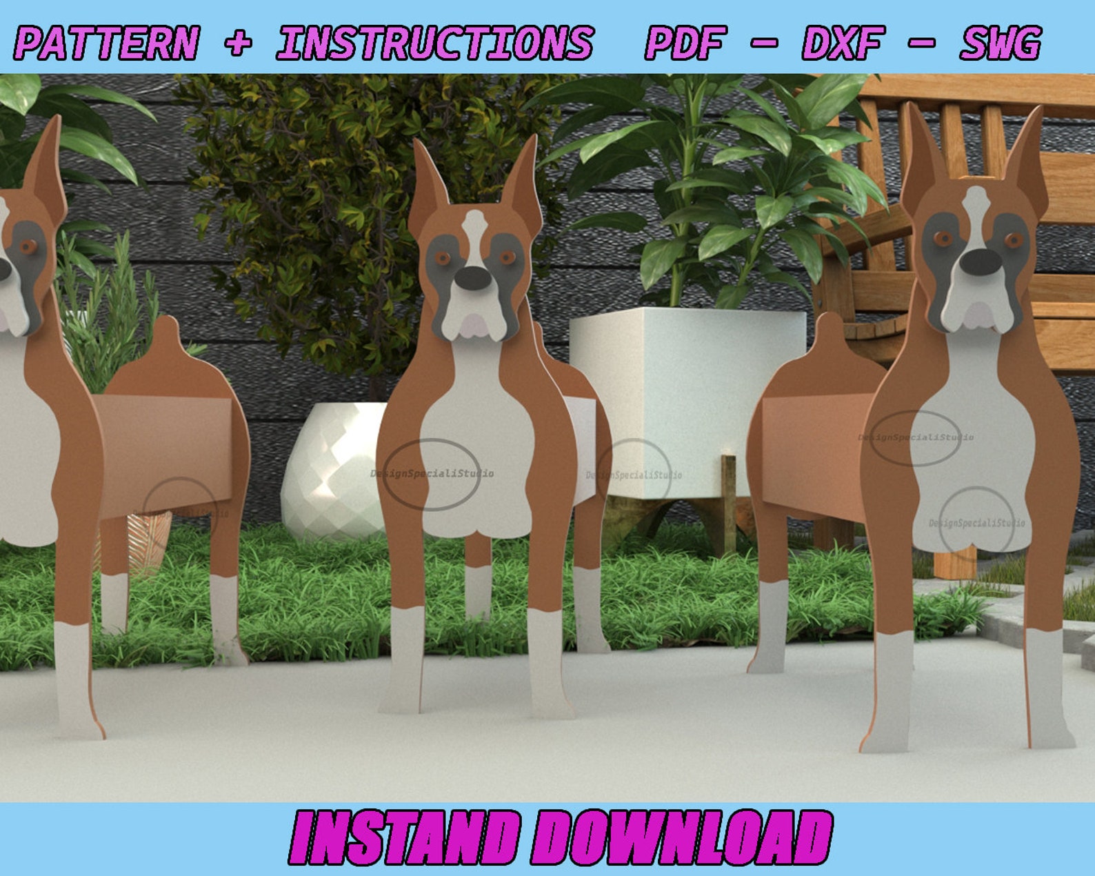 Boxer Planter Dog Planter Box Garden Ornament Wood Flower - Etsy