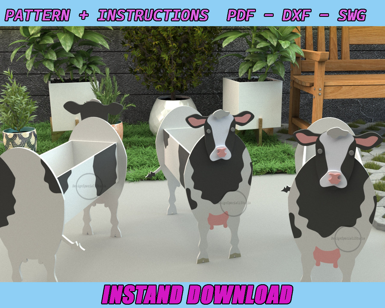 Scroll Saw Pattern, Cow Planter, Flower Planter - Animal Planter Box ...