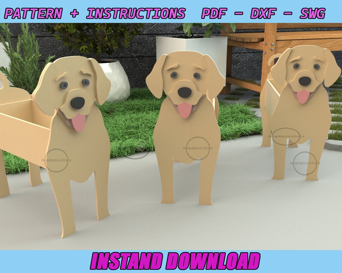 Labrador Planter Pattern - Wood Planter - Garden Ornament - Wood Pet ...