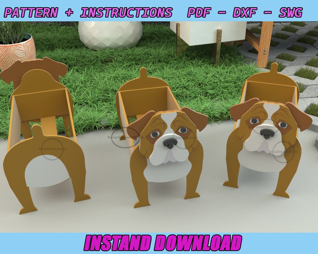 Pattern - Wood Garden Plant - English Bulldog Plant -laser Cutting ...