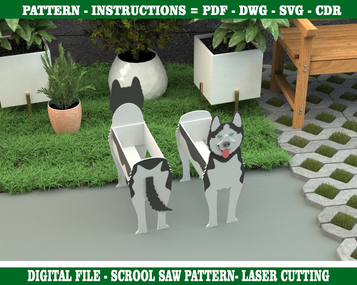 Husky Dog Planter Box -indoor Planter Pot- Scrool Saw Pattern - Laser ...