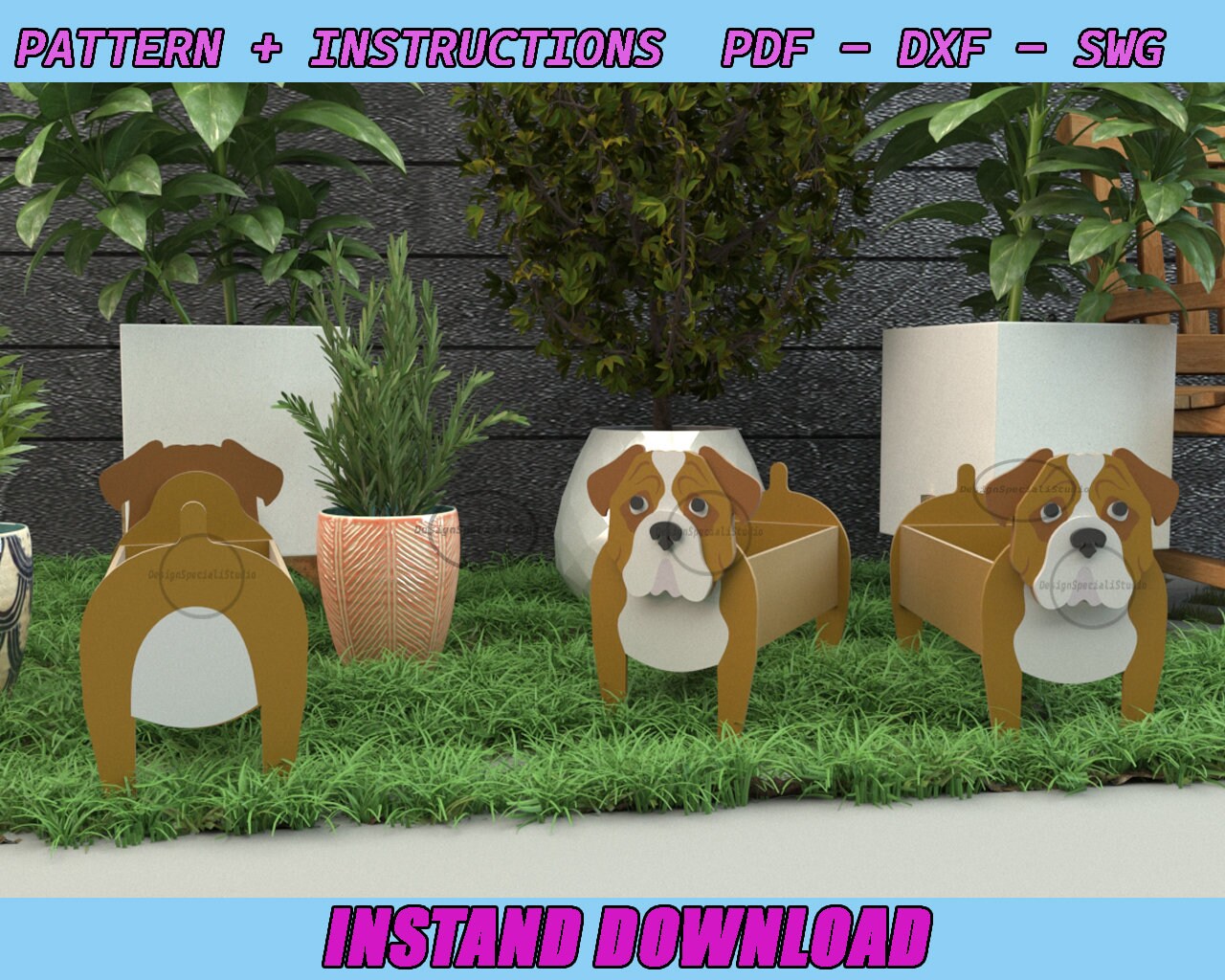 Pattern - Wood Garden Plant - English Bulldog Plant -laser Cutting ...