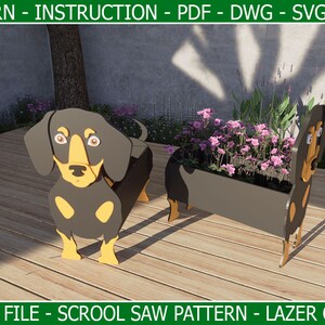Dachshund Dog Planter Diy - Wood Planter - Garden Ornament - Wood Pet ...