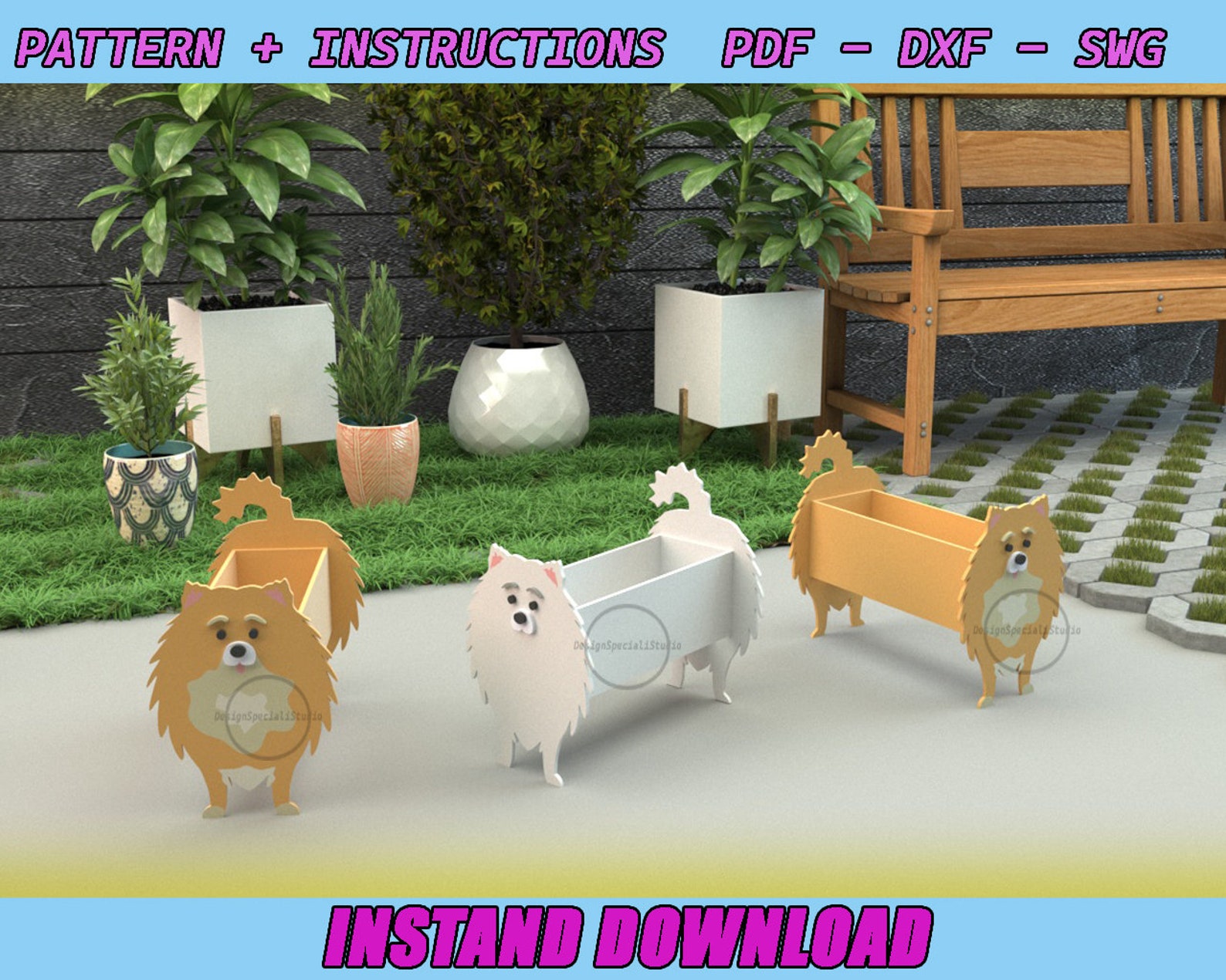 Pomeranian Dog Planter Box - Wooden Planters - Animal Flower Pots ...