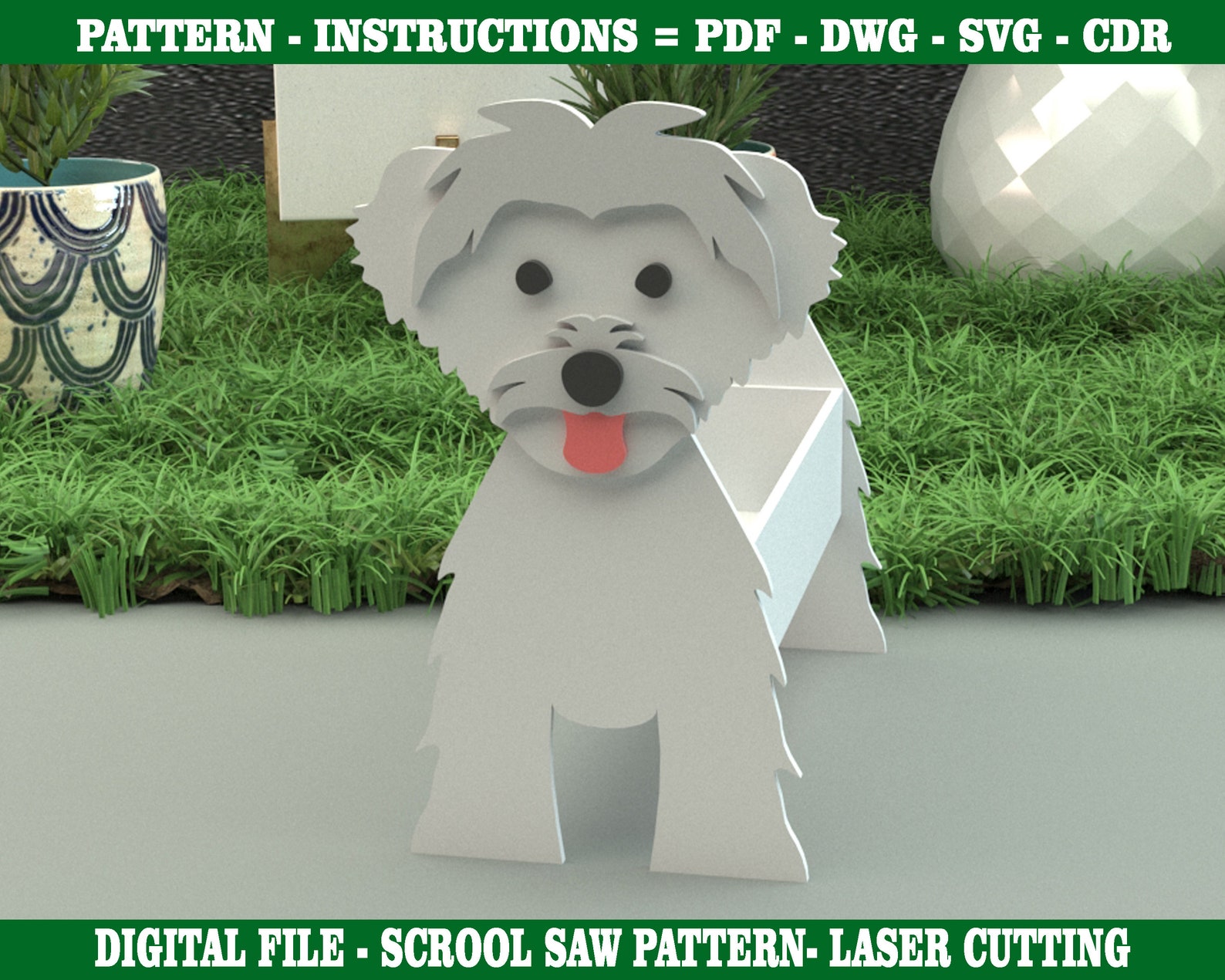 Maltese Dog Planter Box - Decorative Planter Pot - Pattern ...