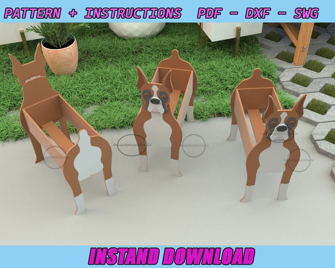 Boxer Planter - Dog Planter Box- Garden Ornament- Wood Flower Pot ...