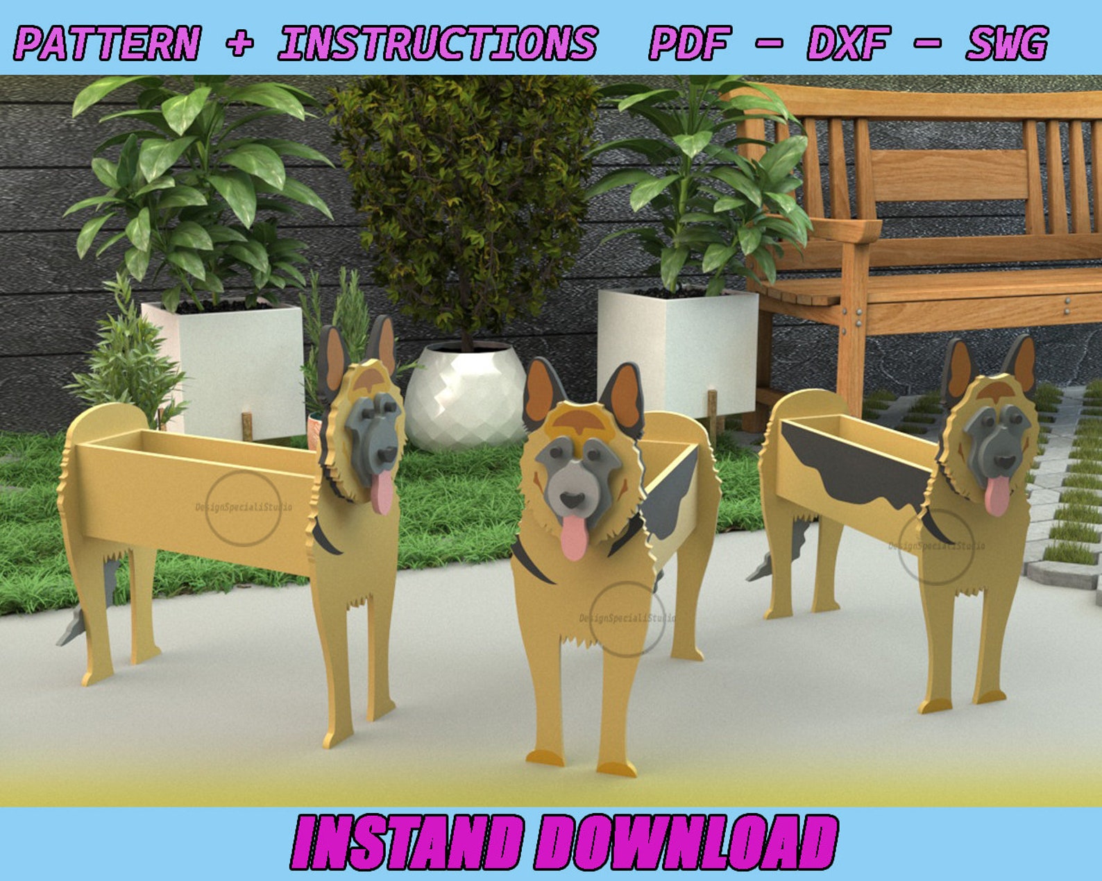 German Shepherd Planter Box ,wood Planter, Wood Pet, Pet Planter ...