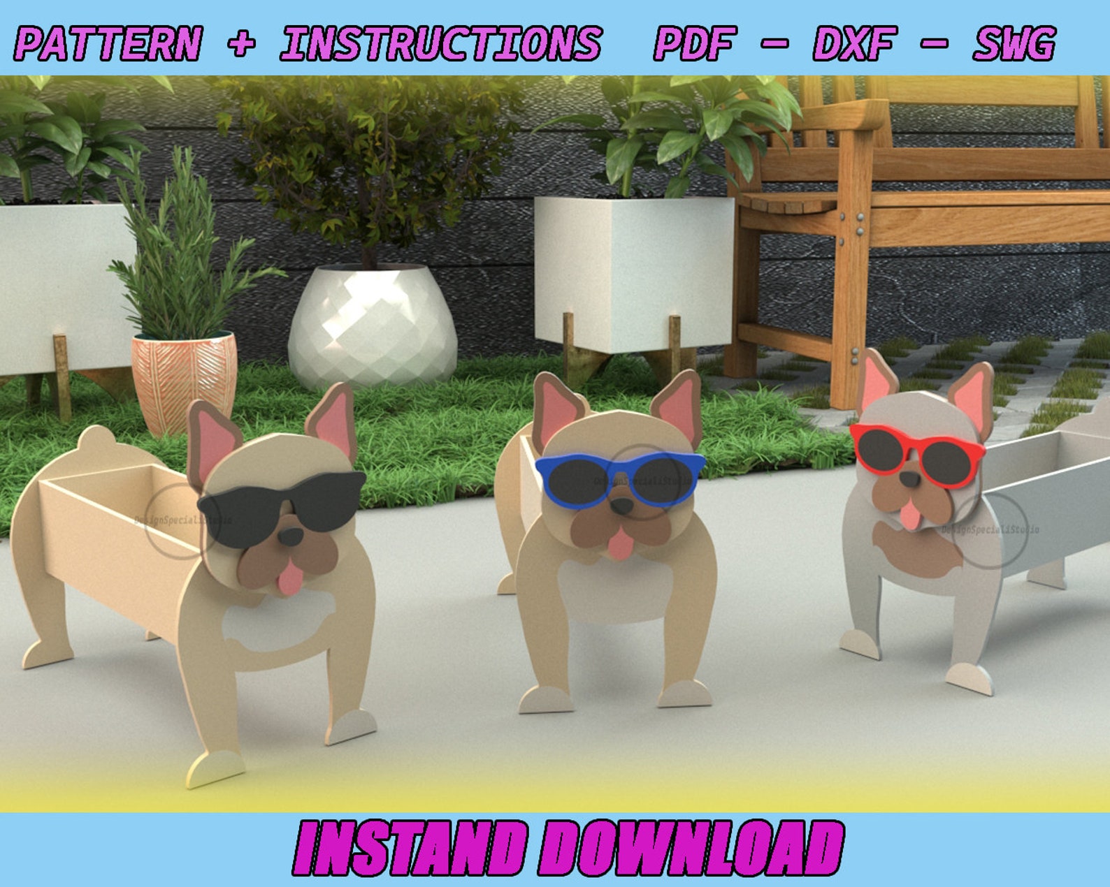 Dog Planters Box Unique Pug Planter and Pot - Wooden Planters - Laser ...