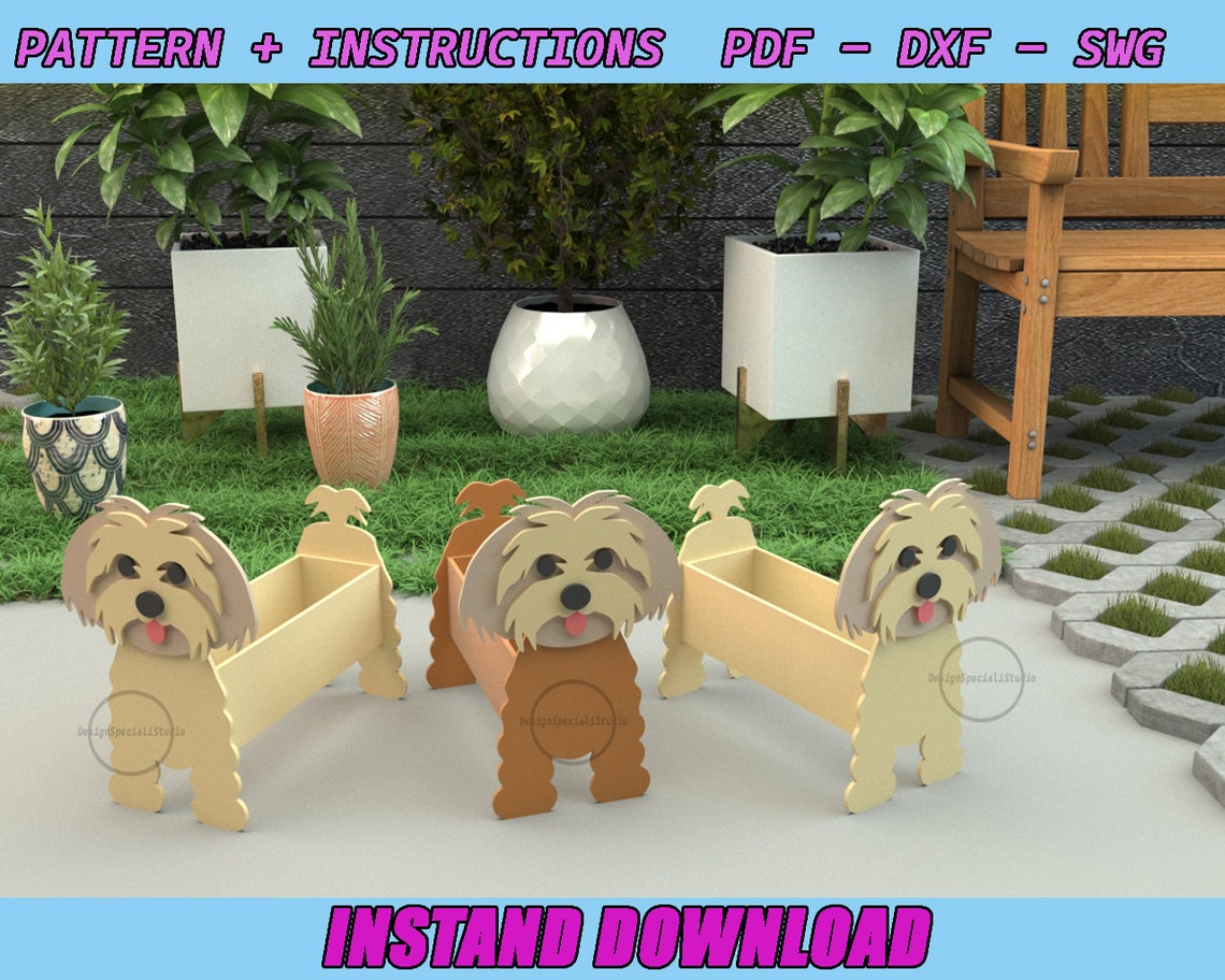 Dog Planter Box ,small Planter Box Wooden Animal Flower Pots Pdf -dwg ...