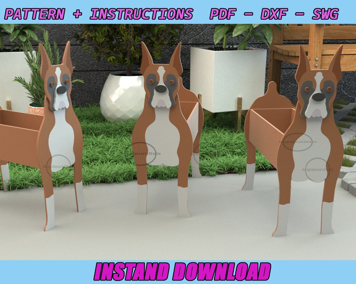 Boxer Planter - Dog Planter Box- Garden Ornament- Wood Flower Pot ...