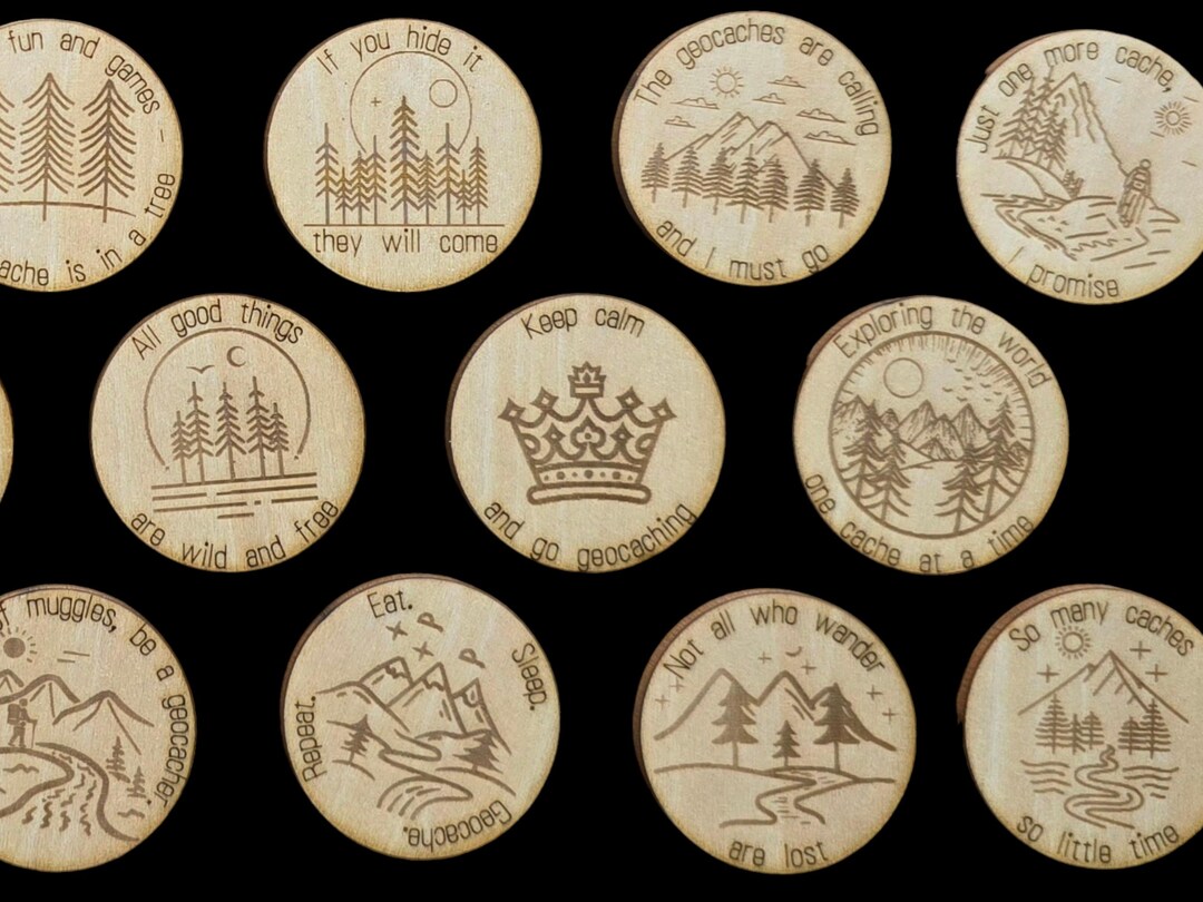 Geocaching Swag Tokens – Wooden Nickels, 40 Unique Designs - Etsy