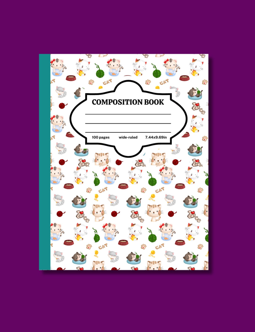 Composition Notebook: Cute Cat Theme Wide-ruled, 100 Pages - Etsy