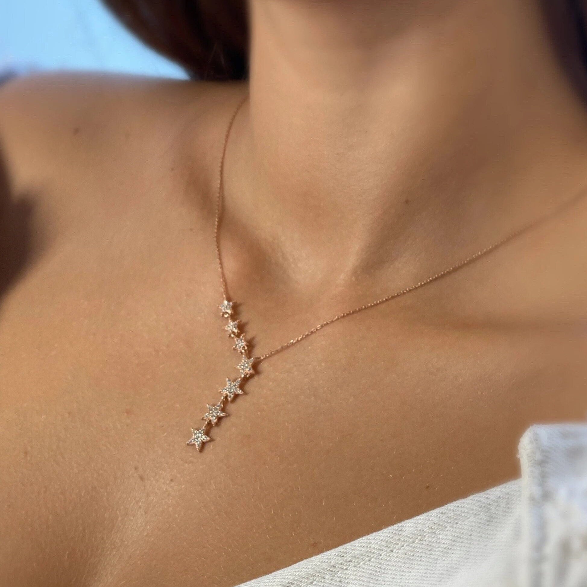 Elegant Star Lariat Necklace Asymmetric Y Shape Stars Pendant Stylish ...