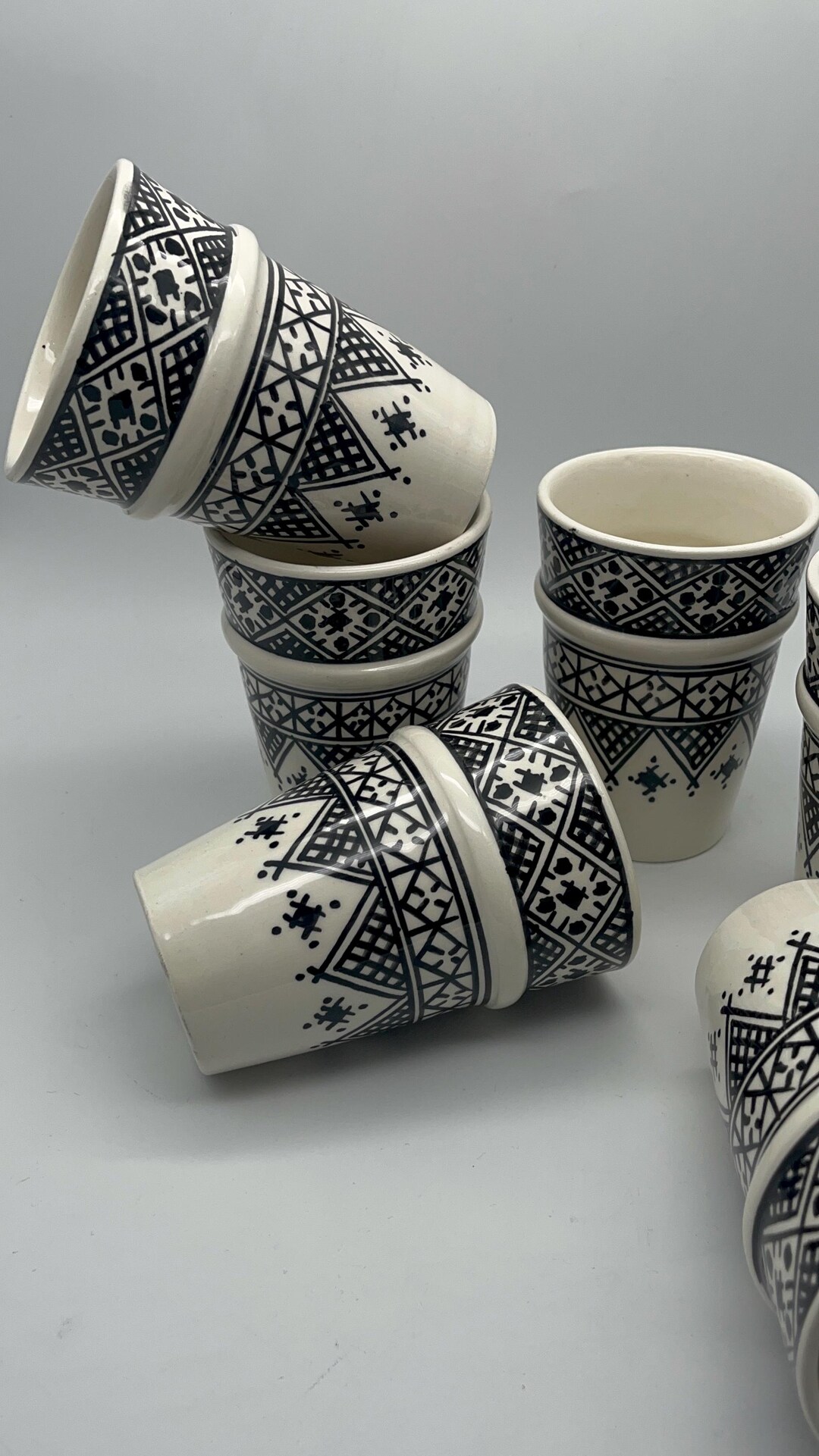 Set of 6 Handmade Moroccan Beldi Mugs White Clay– Ideal Gift for Tea ...