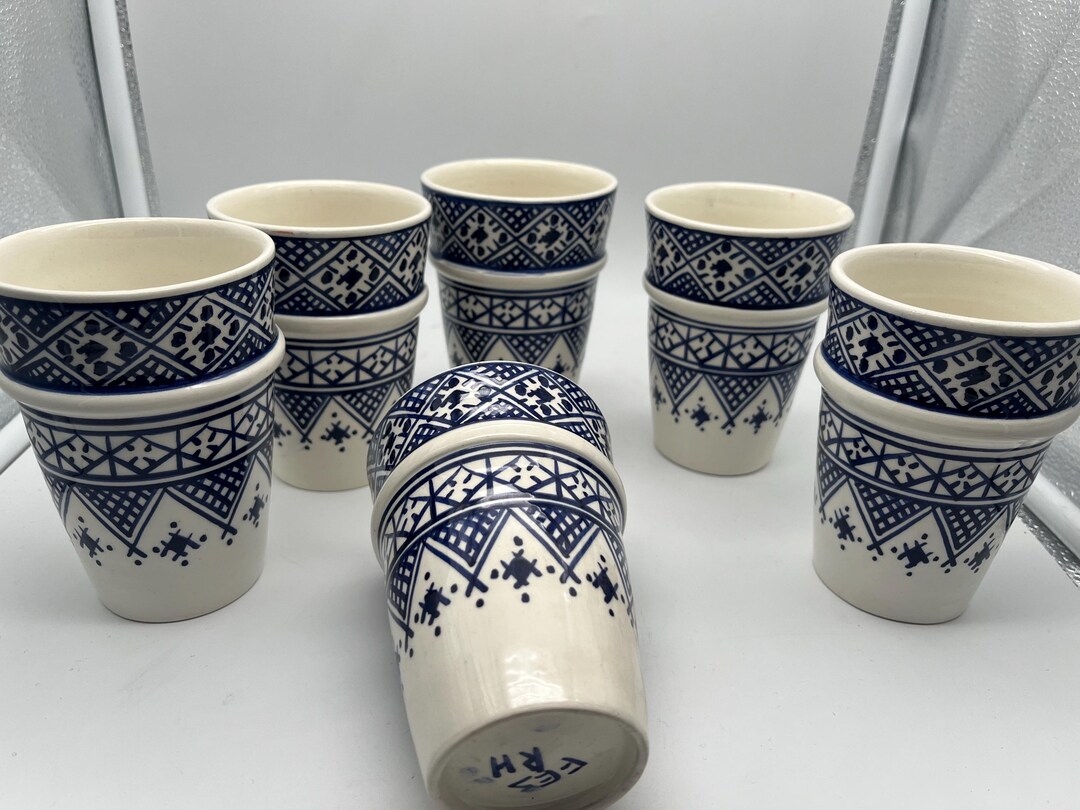 Set of 6 Handmade Moroccan Beldi Mugs White Clay– Ideal Gift for Tea ...