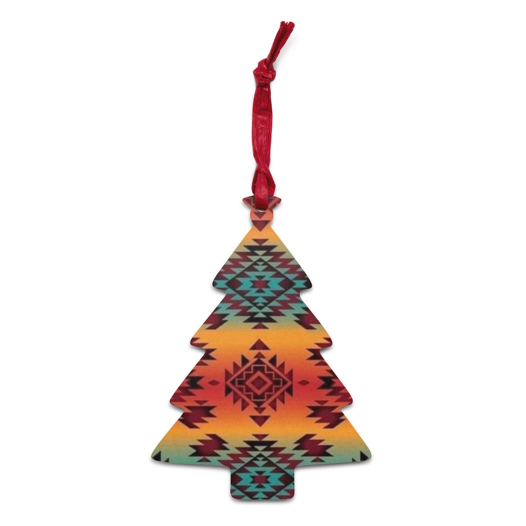 Wooden Christmas Tree Ornaments Aztec Southwestern Holiday Decoration ...
