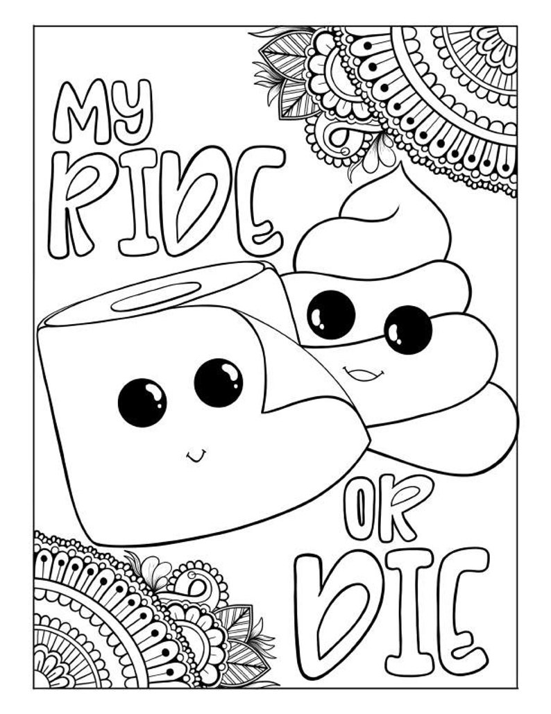 Humorous Adult Coloring Page Poop Emoji Ride or Die Gift - Etsy