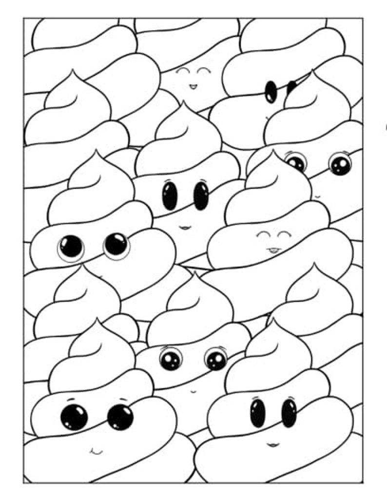 Humorous Adult Coloring Page Poop Emoji | Etsy