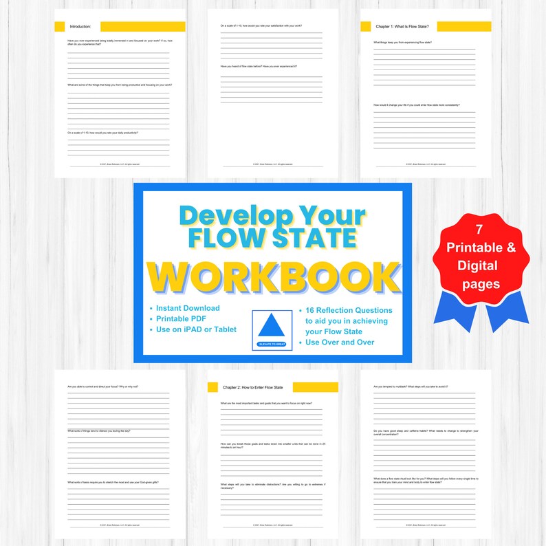 Develop Your Flow State Workbook | Positive Vibe Workbook | Self ...