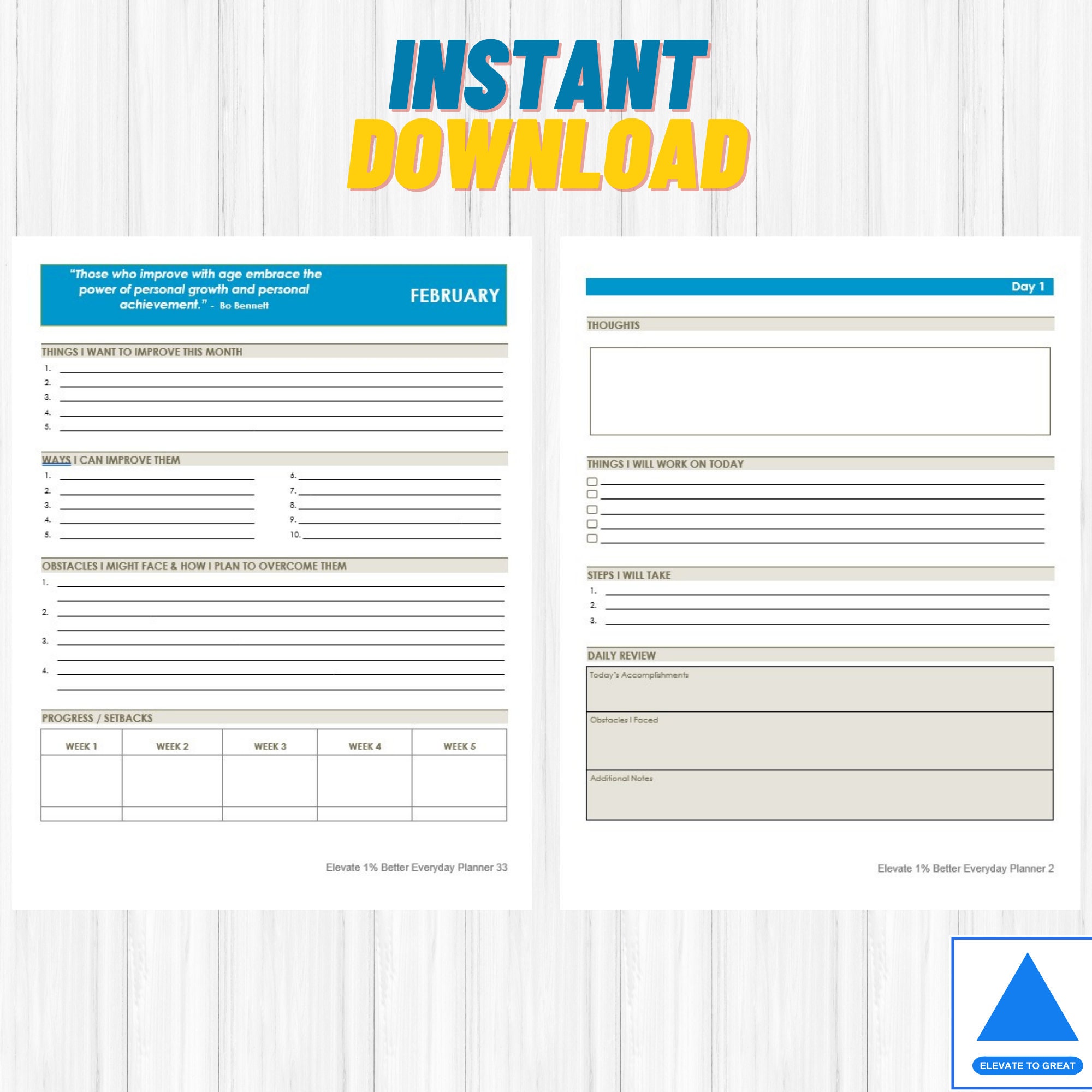1% Better Everyday Planner | Annual Planner | Printable Planner ...