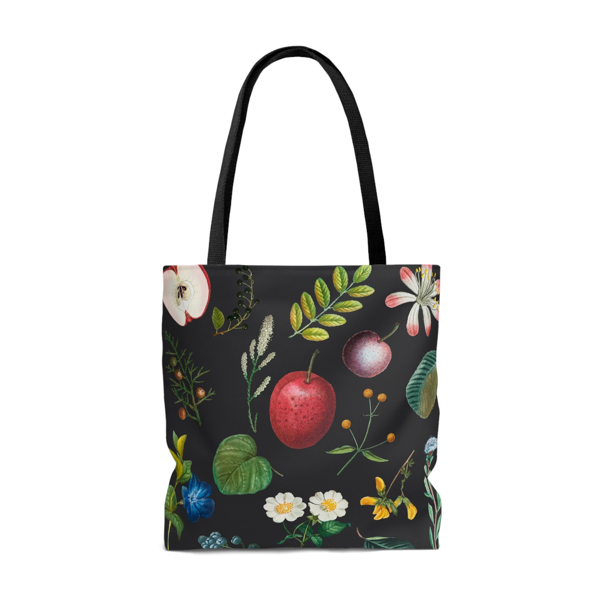 Black Multi Fruit Bag Flowers and Fruits Tote Bag AOP - Etsy