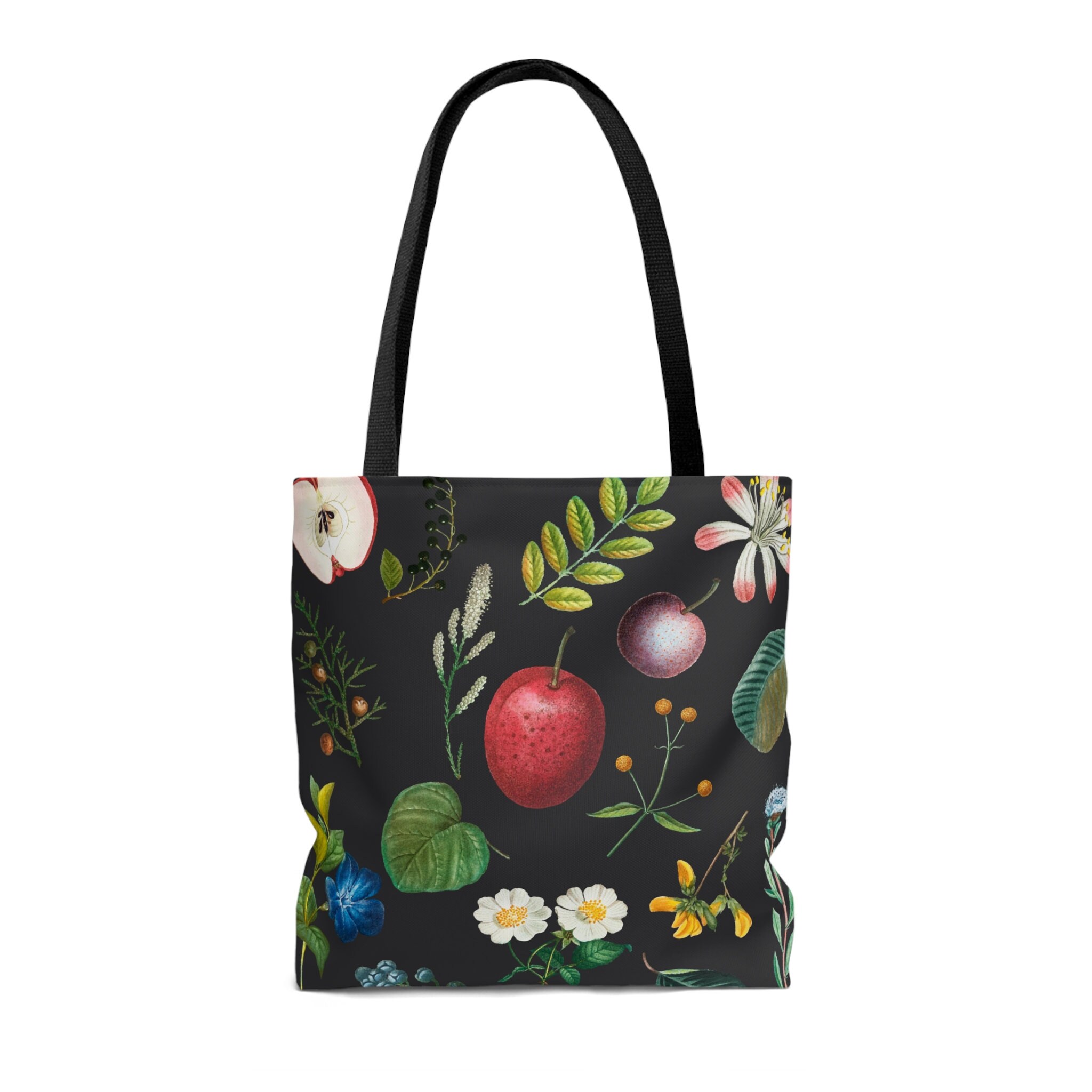 Black Multi Fruit Bag Flowers and Fruits Tote Bag AOP - Etsy