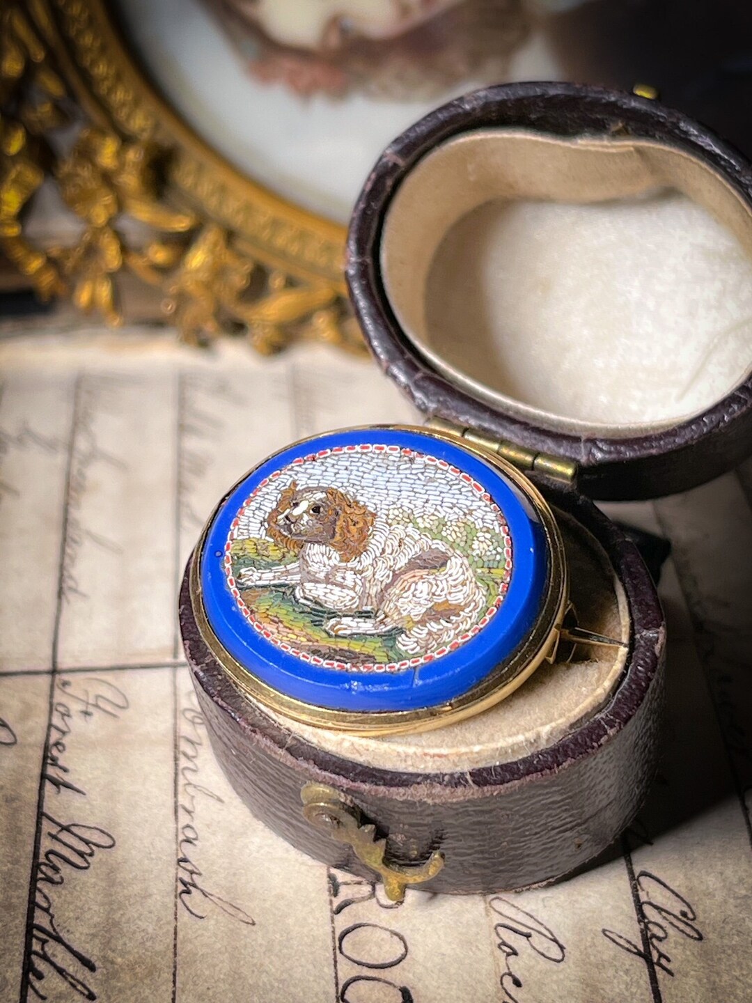 Antique Gold Micro Mosaic King Charles Spaniel Brooch Victorian in 9 ...