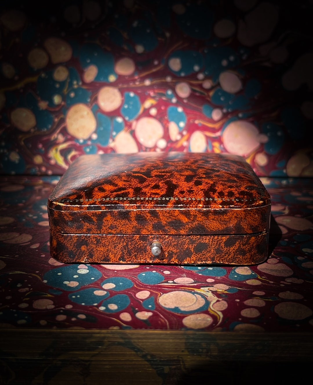 Antique Brown Tortoiseshell Leather Brooch Box Victorian C. 1900's Silk ...