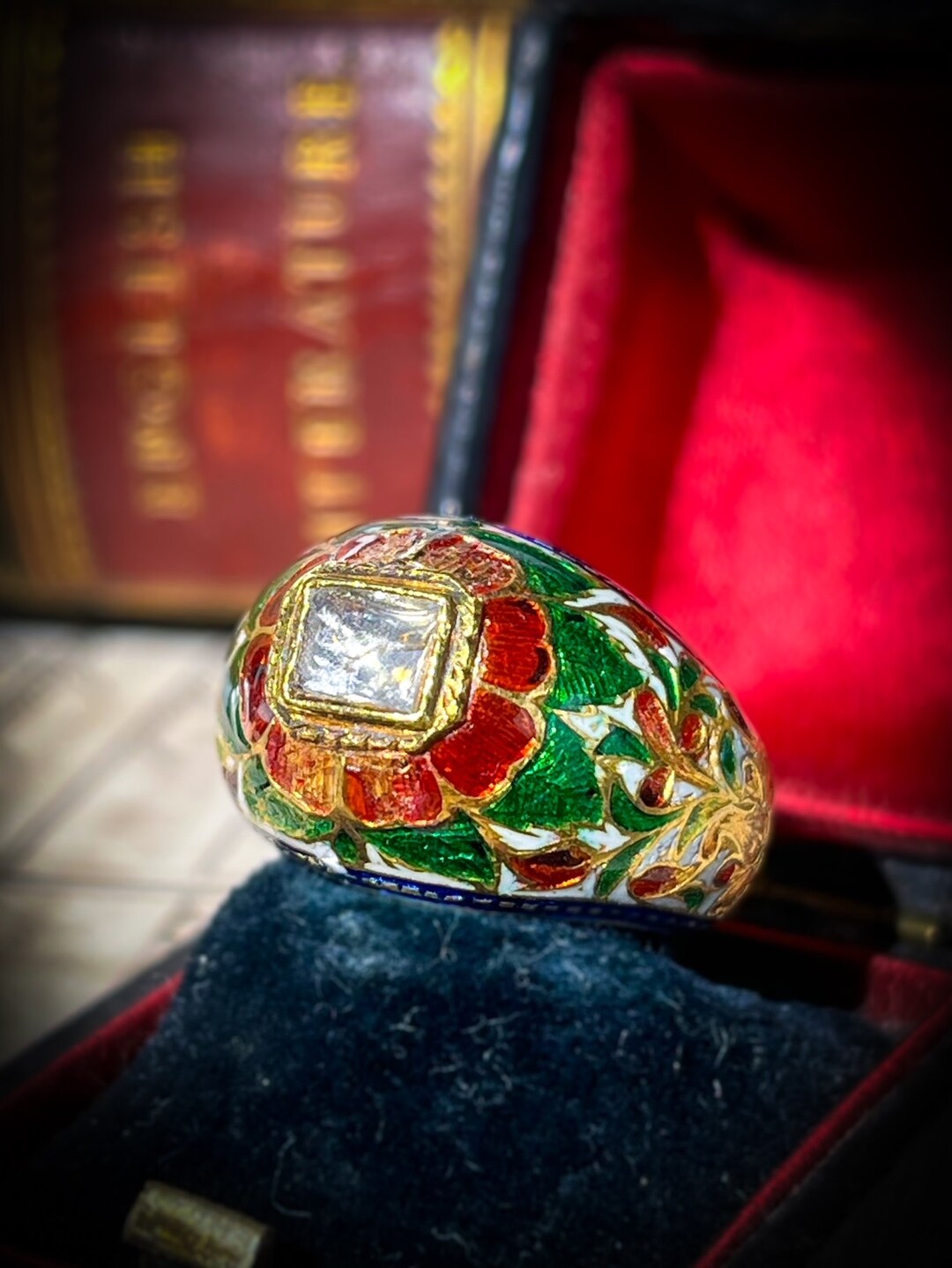 Large Vintage Indian Mughal Ring Table Cut Diamond Enamel Ring - Etsy