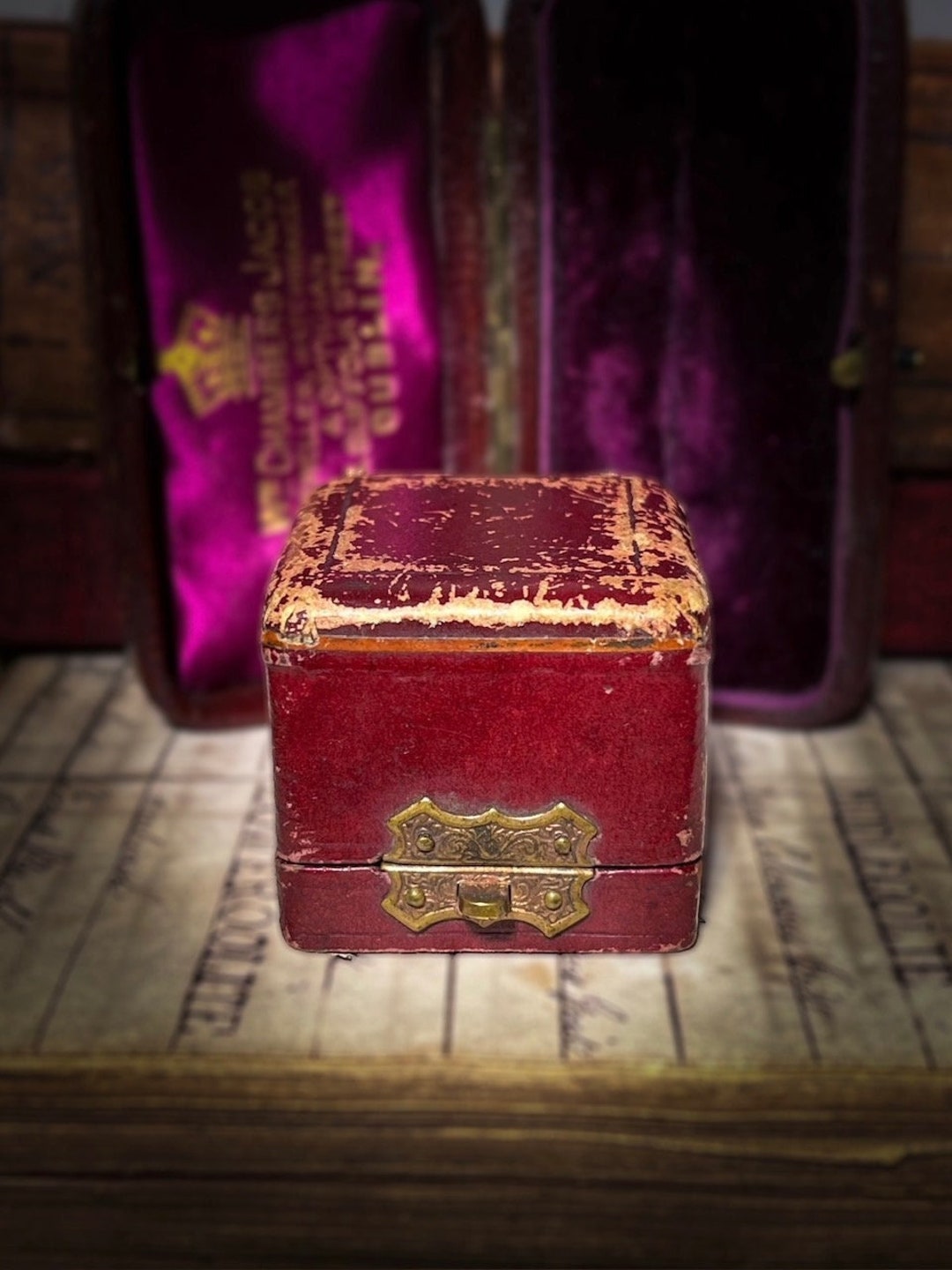 Antique Leather Silk Burgundy Red Ring Box Victorian C. 1800's Velvet ...