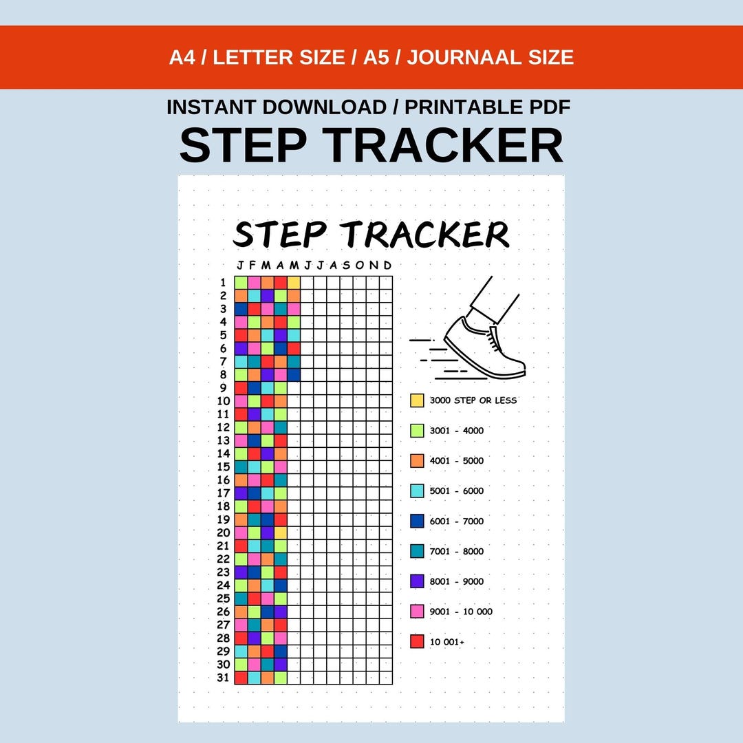 Yearly Step Tracker - Printable Journal and Planner Page for Fitness ...