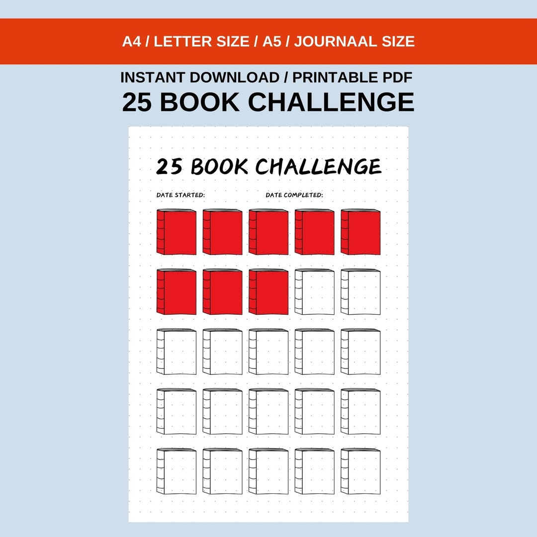 25-book Reading Challenge: Printable Journal Page, Reading Goal ...