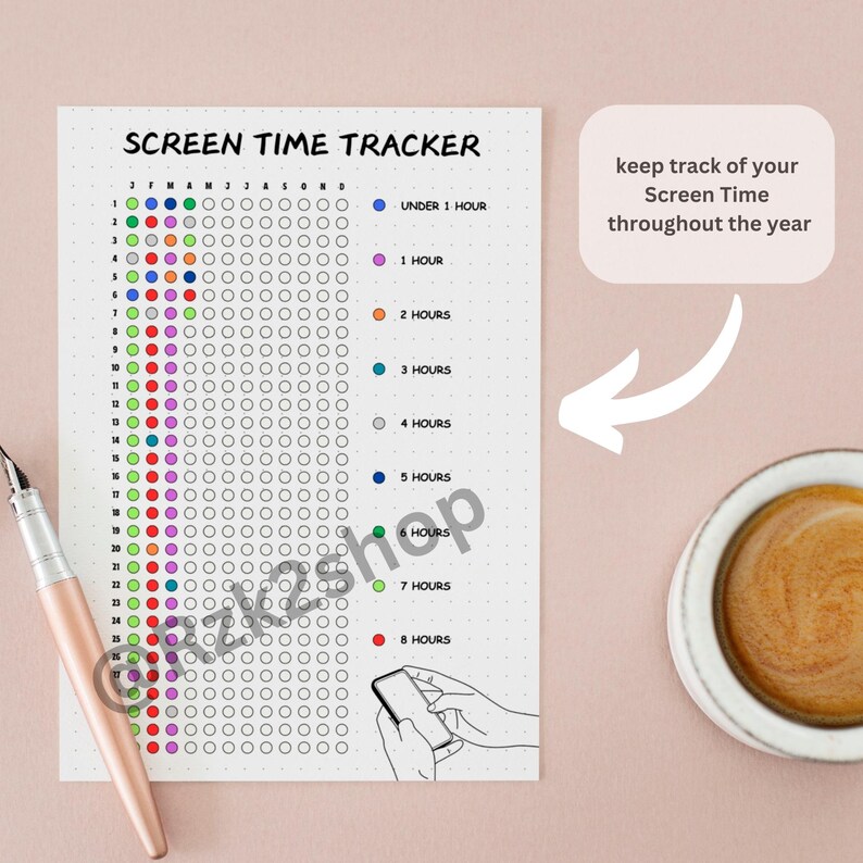 Yearly Screen Time Tracker Printable Journal Page Planner Page Yearly ...