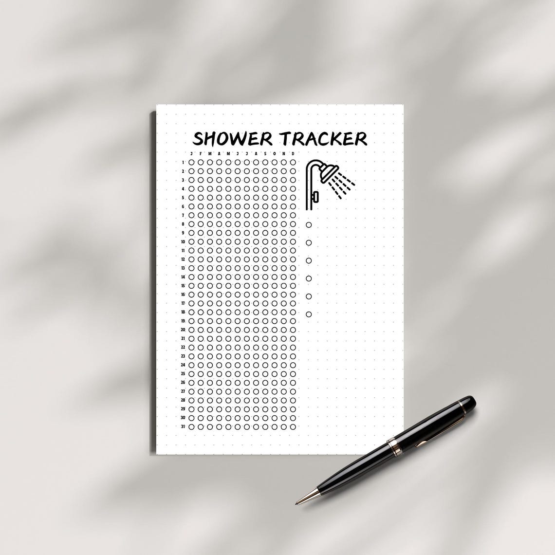 Shower Tracker Printable Journal Page Planner Page for Daily, Yearly ...
