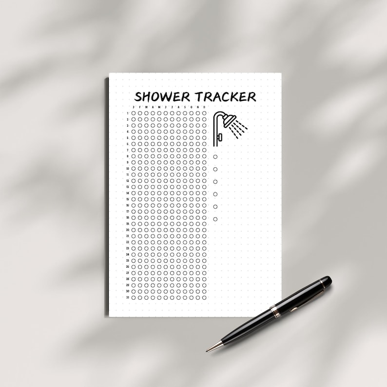 Shower Tracker Printable Journal Page Planner Page for Daily, Yearly ...