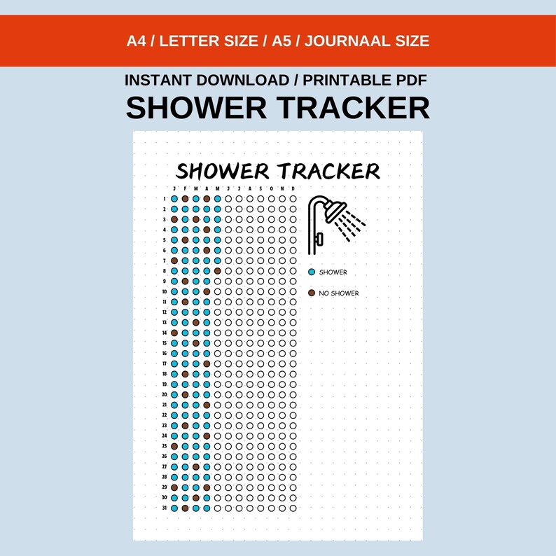 Shower Tracker Printable Journal Page Planner Page for Daily, Yearly ...